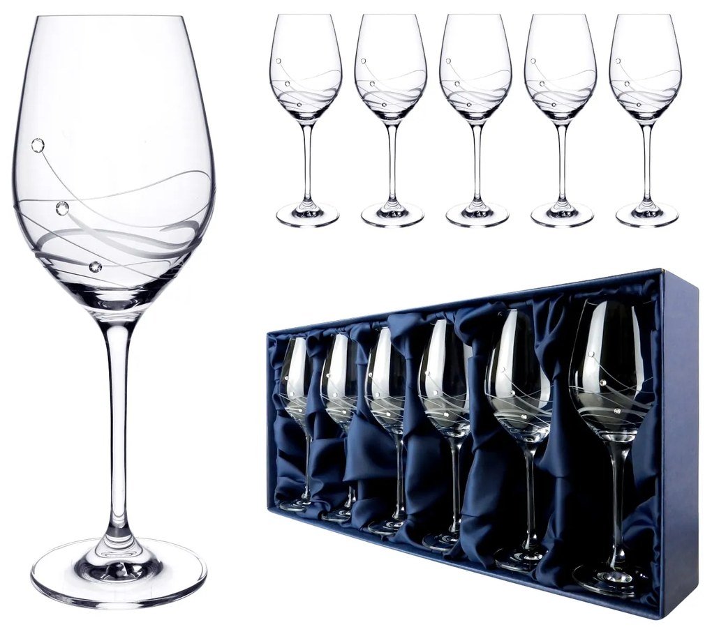Classic - skleničky na bíle víno se Swarovski® Elements | sada 6 sklenic