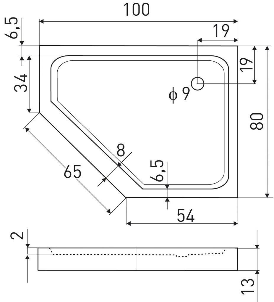 Novoterm Asymetrická akrylátová sprchová vanička NV-Glasgow LEVÁ 100x80 bílá, vysoká