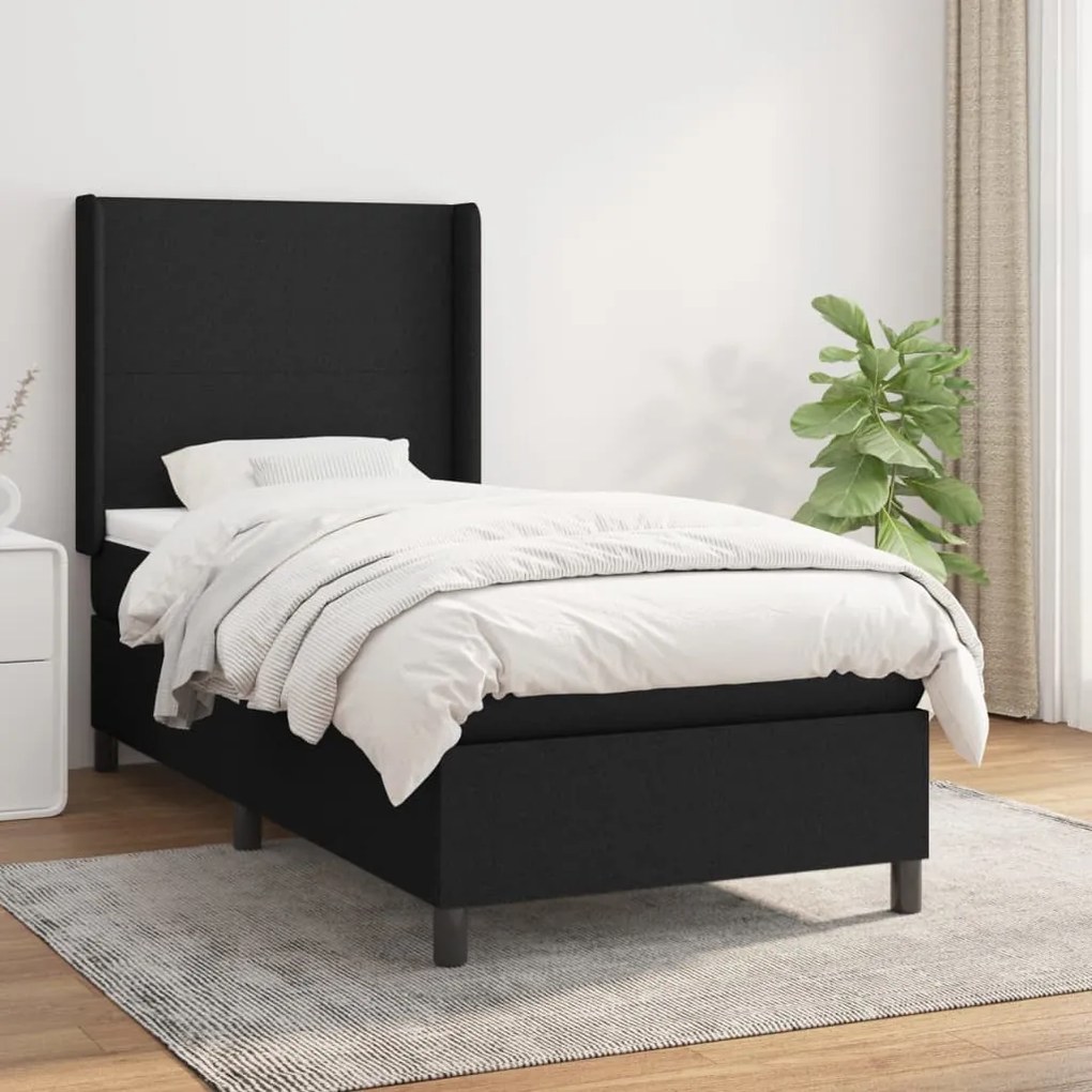 Box spring postel s matrací černá 90x200 cm textil 3131243