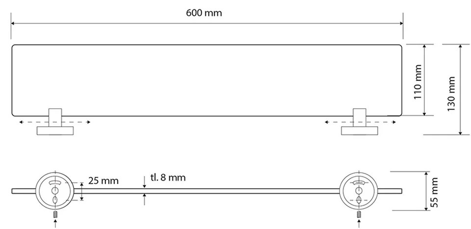 Sapho XR609W X-Round White skleněná polička, 60 cm, mléčné sklo/bílá