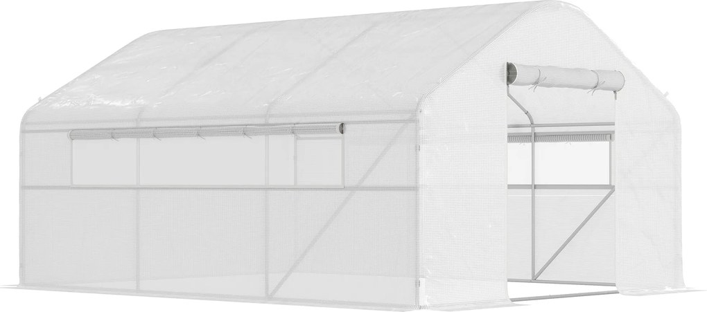 Outsunny Zahradní Skleník 4x3x2 m Tunelový Skleník se 2 Okny z UV-Odolného PE a 1 Rolovacími Dveřmi se Zipperem pro Zahradu a Terasu Bílý | Aosom