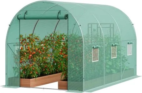 Walk-in tunelový skleník 2,92 × 1,96 × 1,9 m pozinkovaný rám PE kryt zelený