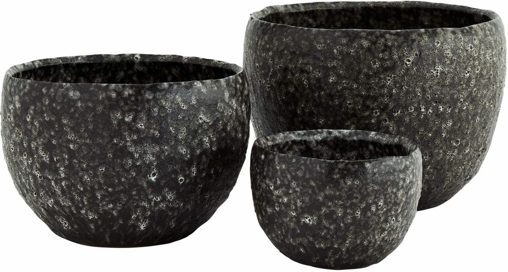 MADAM STOLTZ Keramický obal na květináč Lava Stone M, černá barva, keramika