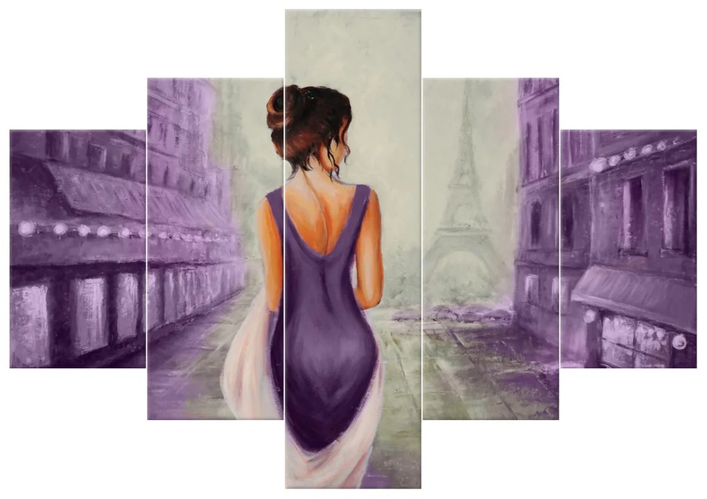 Gario Ručně malovaný obraz Procházka v Paříži - 5 dílný Rozměry: 150 x 105 cm