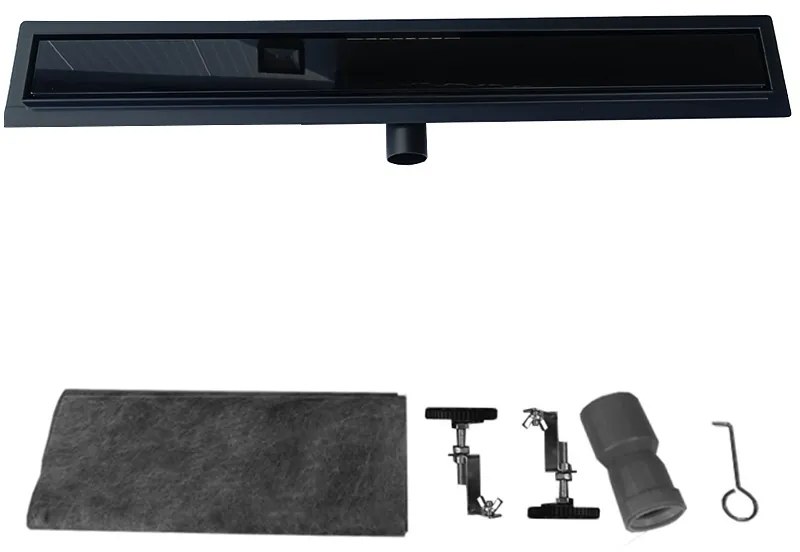 BPS-koupelny Sprchový odtokový žlab 2in1 DL01 GLASS HYD-2660 70 cm, černý