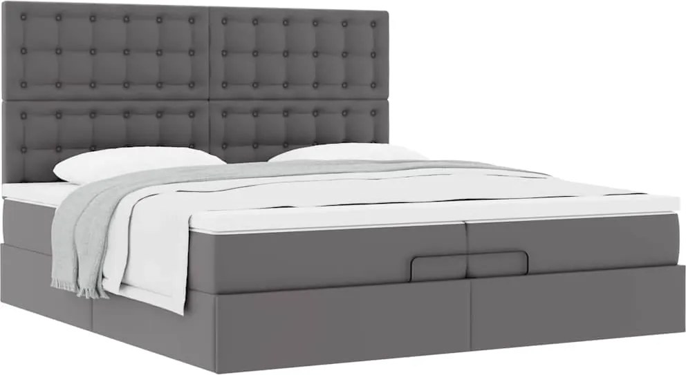 Osmanský rám postele s matrací šedá 200x200cm umělá kůže 3313024