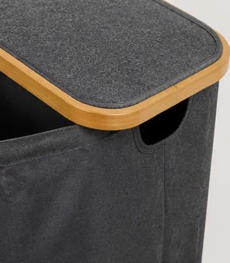 koš na prádlo, objem 60 l, s víkem, oxford/bambus, 66x41x22 cm, šedá/přírodní, Dekorino KP20260010