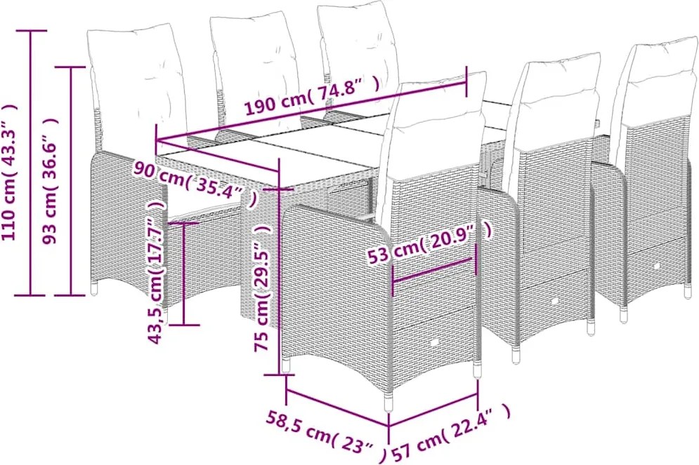 7dílný zahradní bistro set s poduškami hnědý polyratan 3277072