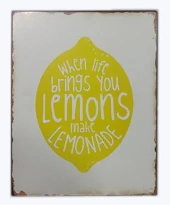 La finesse Plechová cedule When life brings you lemons, žlutá barva, bílá barva, kov