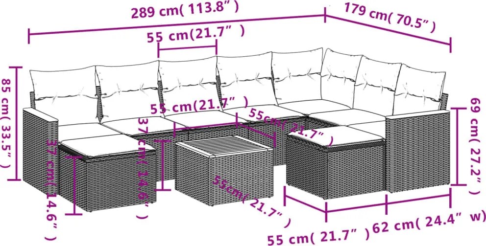 vidaXL 10dílná zahradní sedací souprava s poduškami polyratan [3258948] Barva: béžová a šedá