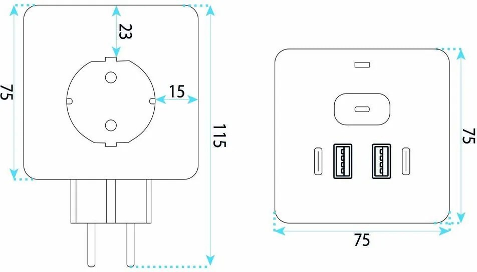 Toolight Toolight, JNH019, zásuvková kostka 7v1, 3 zásuvky + 2× USB-A + 2× USB-C, černá, OSW-56304