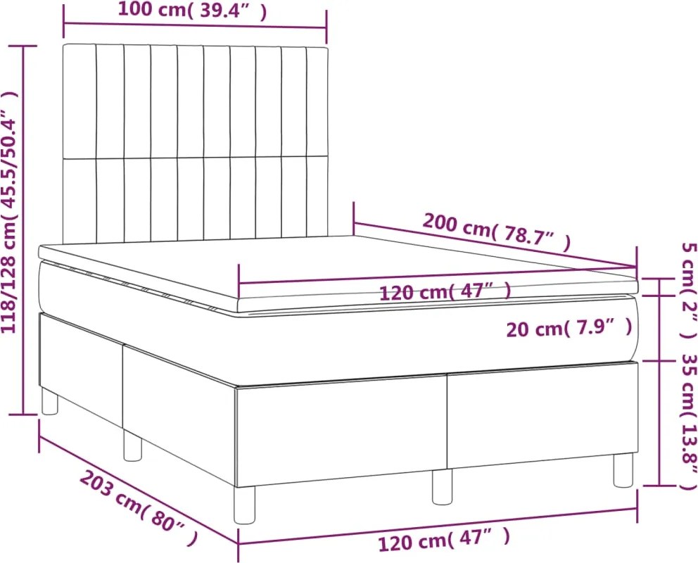 Box spring postel s matrací tmavě hnědá 120x200 cm textil 3141924