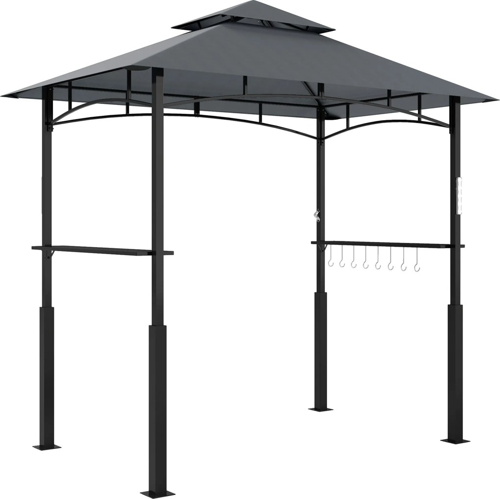 Grilovací pavilon Outsunny s LED 243 x 148 x 248 cm Voděodolný a nehořlavý zahradní pavilon s dvojitou střechou, postranními policemi, altánem s UV oc