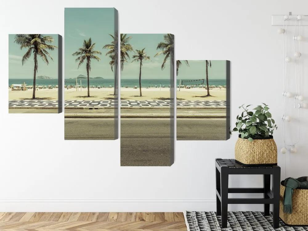 Vícedílný obraz Palmy Na Pláži Ipanema V Rio De Janeiru Nedostatek Nedostatek Přírodní plátno 240x150