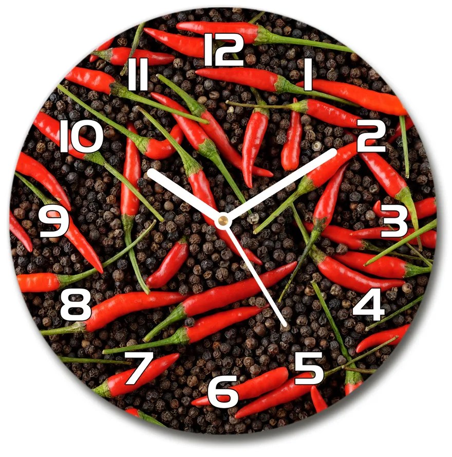 Wallmuralia Skleněné hodiny kulaté Chilli papričky fi 30 cm