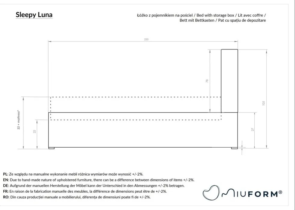 Béžová čalouněná dvoulůžková postel s úložným prostorem s roštem 140x200 cm Sleepy Luna – Miuform