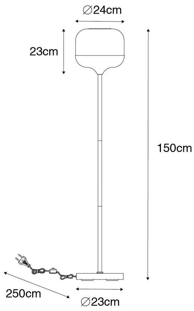 Designová stojací lampa černá se zlatem a kouřovým sklem - Kyan