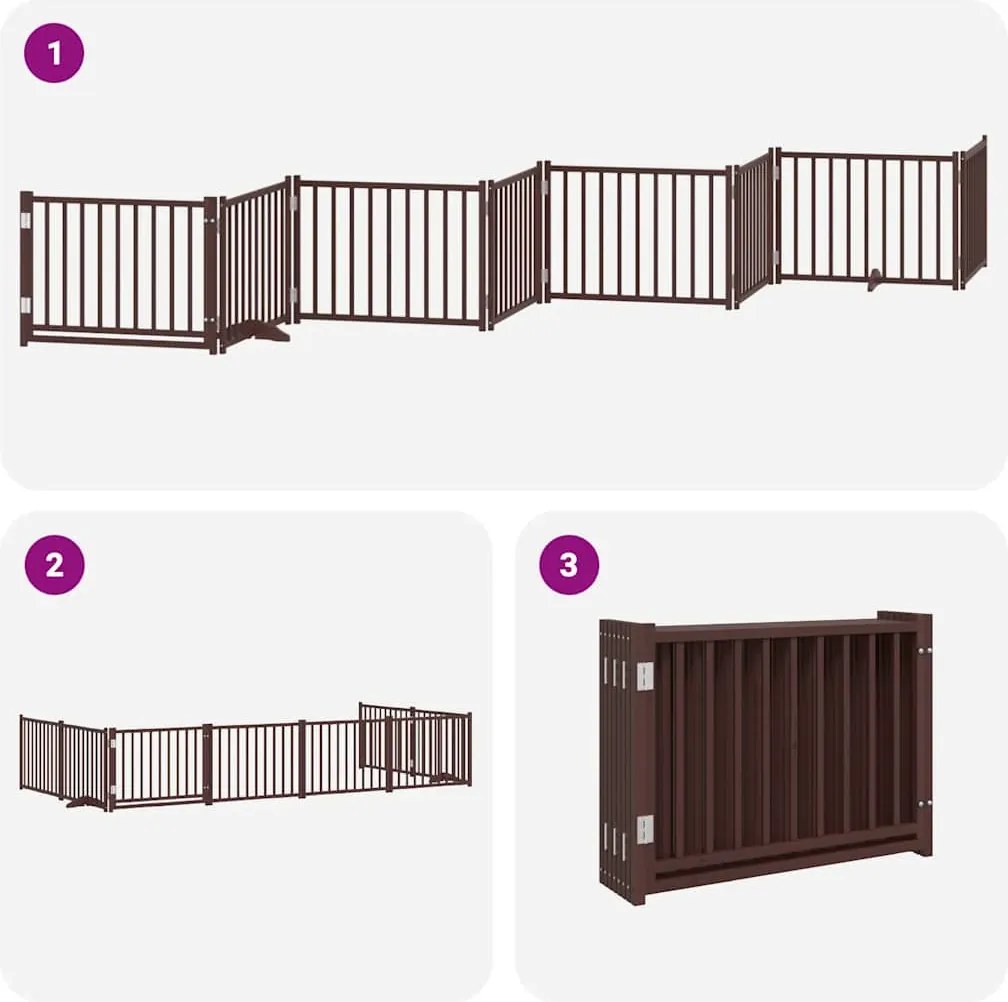 Zábrana pro psy s dvířky skládací 8 panelů hnědá 640 cm topol 3155746