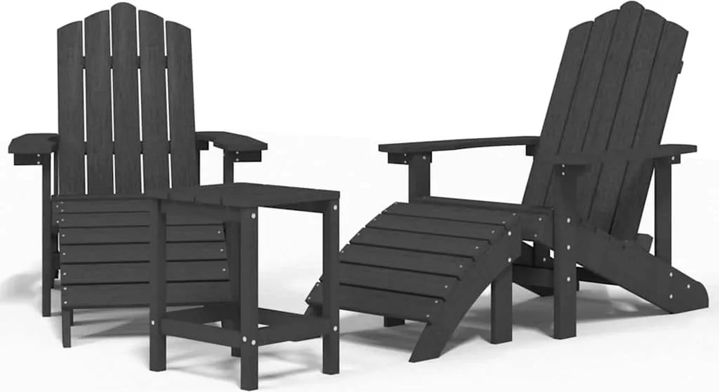 Zahradní křesla Adirondack + podnožka a stolek HDPE antracitová 3095713