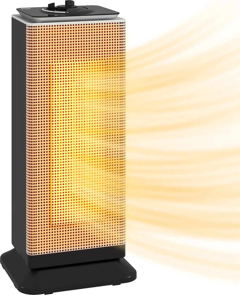 HOMCOM Elektrický keramický přímotop 2000 W s oscilací, nastavitelným termostatem a 3 režimy 18x15x40,5 cm černý