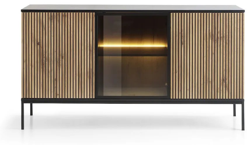Moderní komoda SONNY K154 LED, černá / dub votan