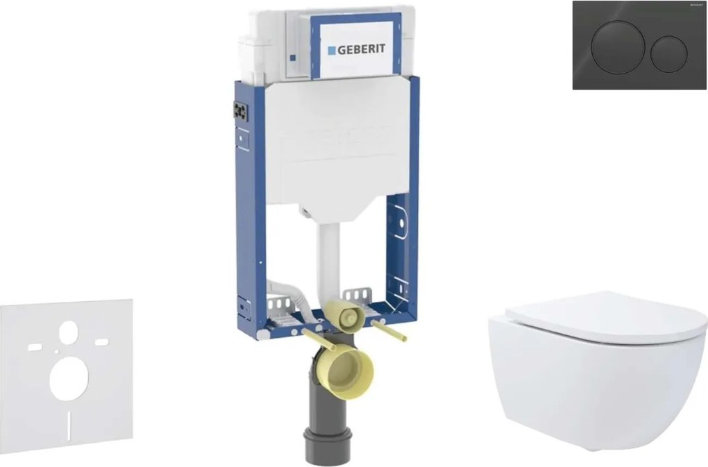 SANITINO - Set předstěnové instalace, klozetu Oudee a sedátka softclose, tlačítko Sigma20, černá lesk/černá mat SANI11CA51107