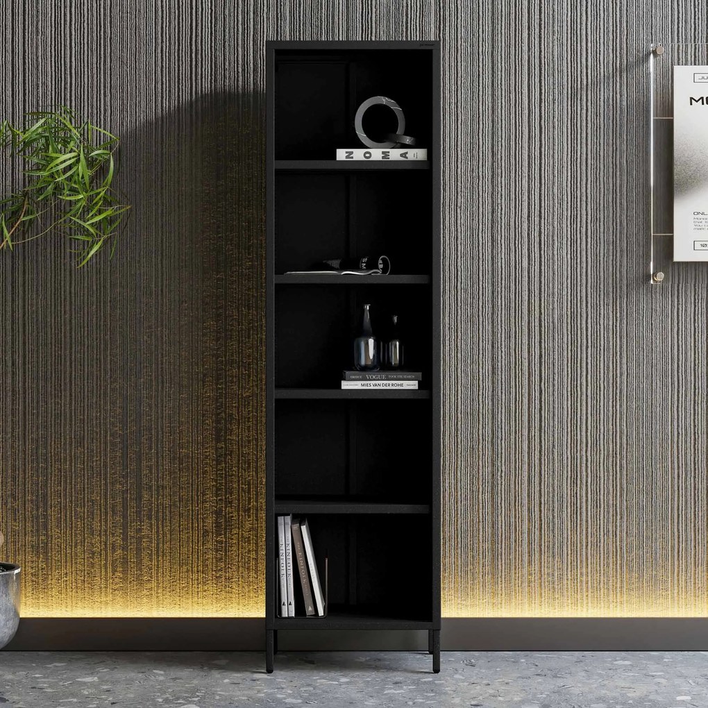 Regál plytký otevřený na knihy na nožičkách černý, 500x1800x350 mm: MARIO Modern