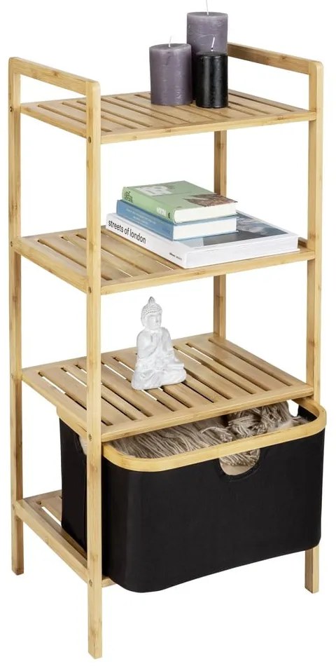 Černý/přírodní bambusový koupelnový regál 44x93,5 cm Ecori – Wenko