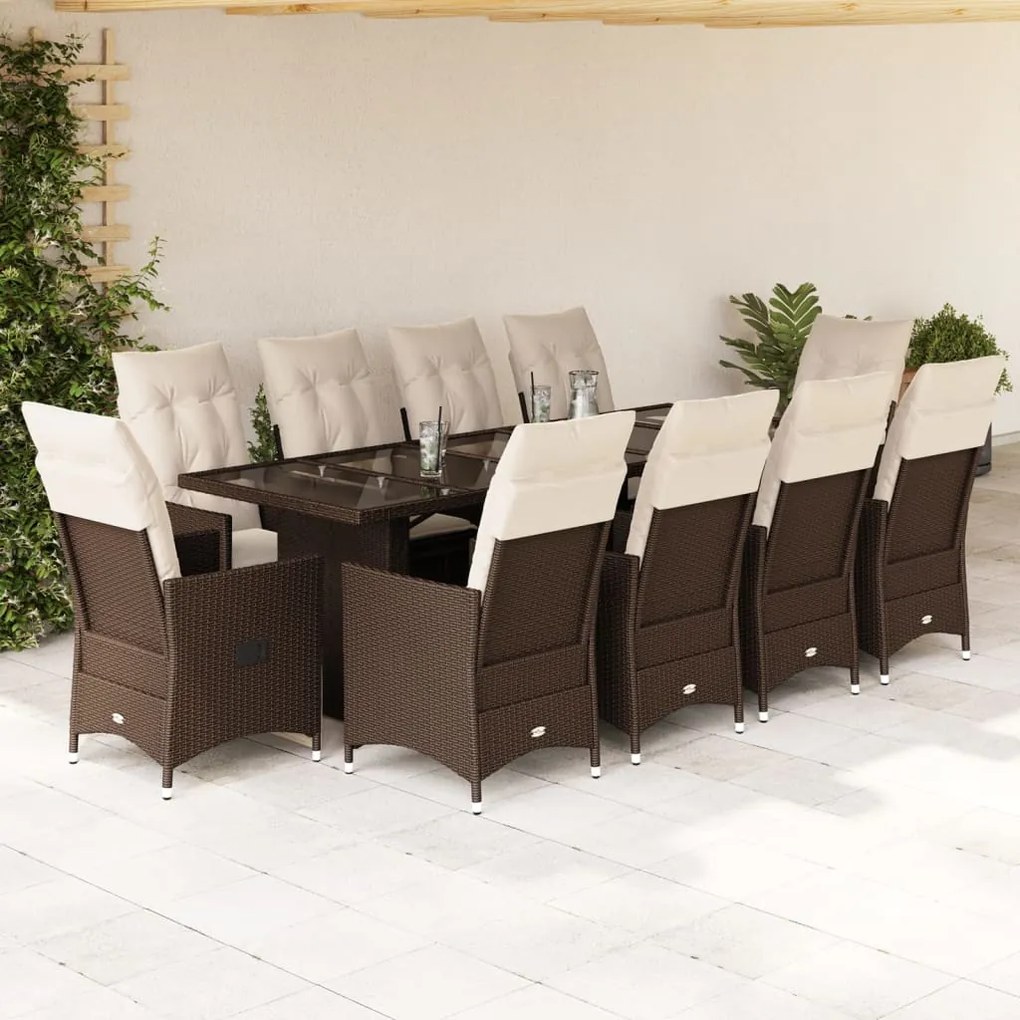 11dílný zahradní bistro set s poduškami hnědý polyratan 3277245