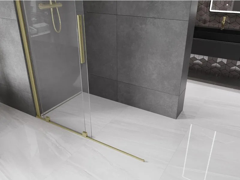 Mexen Velar, posuvné dveře do otvoru typ Walk-In 160 cm, 8mm čiré sklo, zlatá matná, 871-160-000-03-55