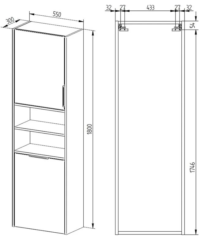 Mereo Mereo, Vigo, koupelnová skříňka vysoká s košem, 170 cm, CN333