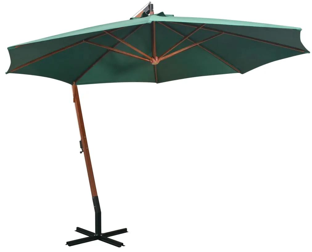 Závěsný slunečník s dřevěnou tyčí, 350 cm, zelený - Default Title