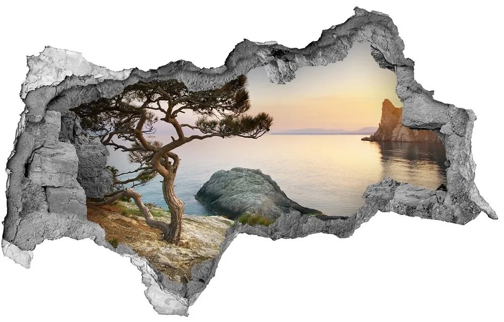 Wallmuralia Díra 3D ve zdi nálepka Strom nad mořem 95x73 cm