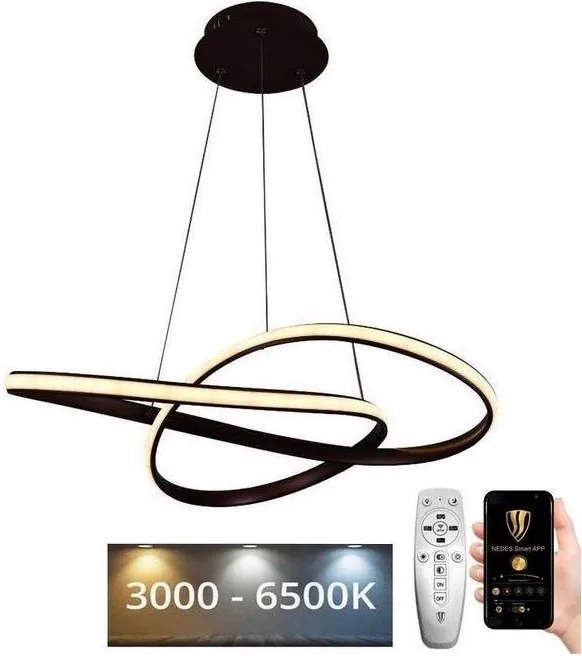 Brilagi-LED Stmívatelný lustr na lanku COSMOWAVE LED/70W/230V 3000-6500K hněd+DO
