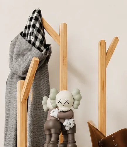 věšák, stojan na šaty, bambus, 3 tyče, 2 poličky, 160x38x38 cm, přírodní, Dekorino TK20260002