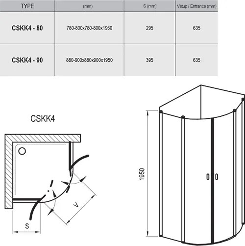 Ravak Chrome CSKK4-80 3Q140U00Z1 sprchový kout 80 cm