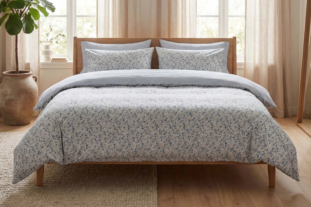 Krepové povlečení Borghese modré s pruhem - nové Velikost: 140 x 200 + 70 x 90