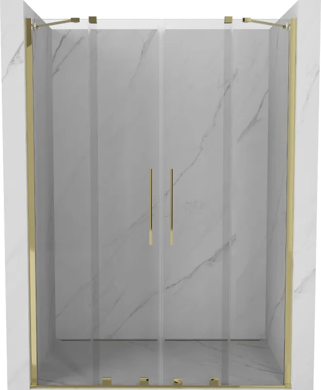 Mexen Velar Duo, posuvné dveře do otvoru 140x200 cm, 8mm čiré sklo, zlatá lesklá, 871-140-000-02-50