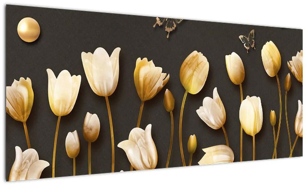 Obraz zlatých tulipánů (100x40cm)