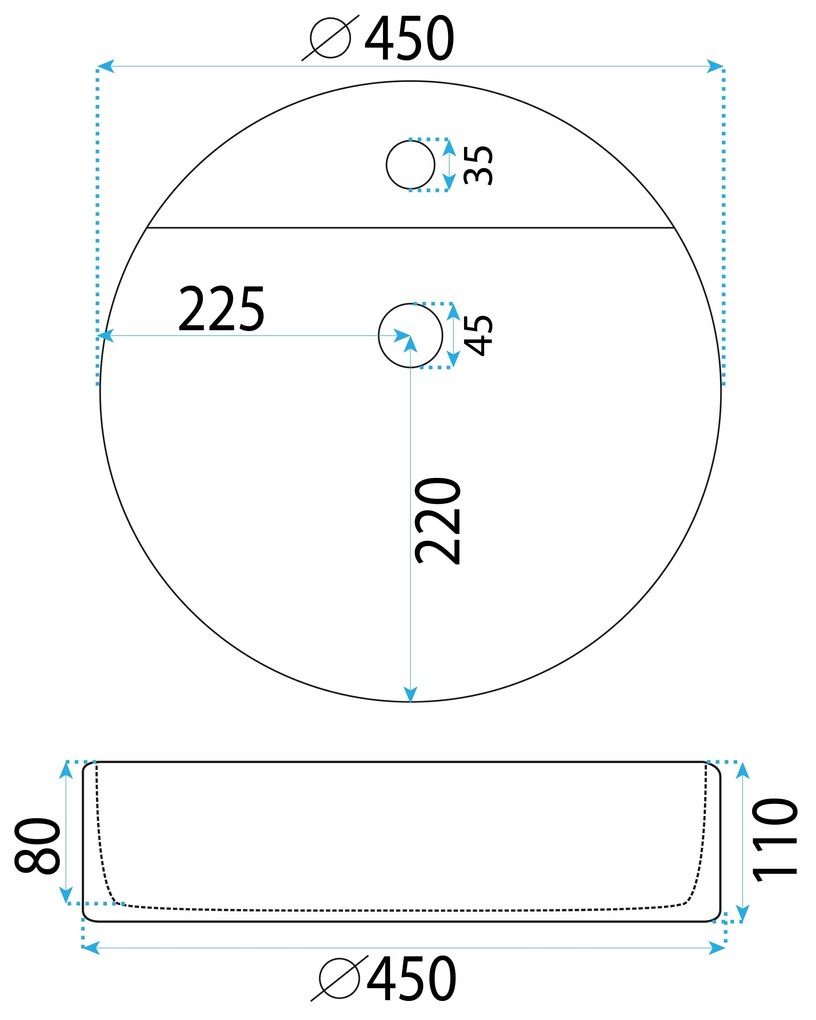Rea Ronda, umyvadlo na desku 45x45x11 cm, bílá lesklá, REA-U6622