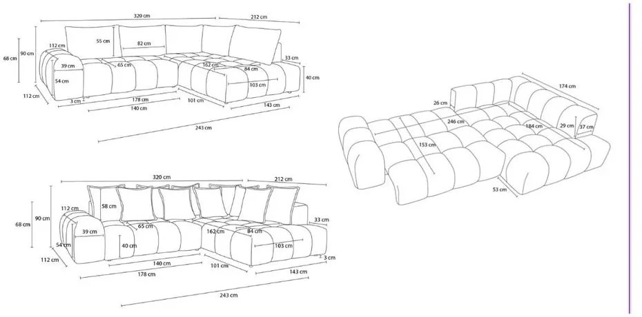 Tmavě modrá žinylková rozkládací/s úložným prostorem rohová pohovka (pravý roh/do L) Everest – Bobochic Paris