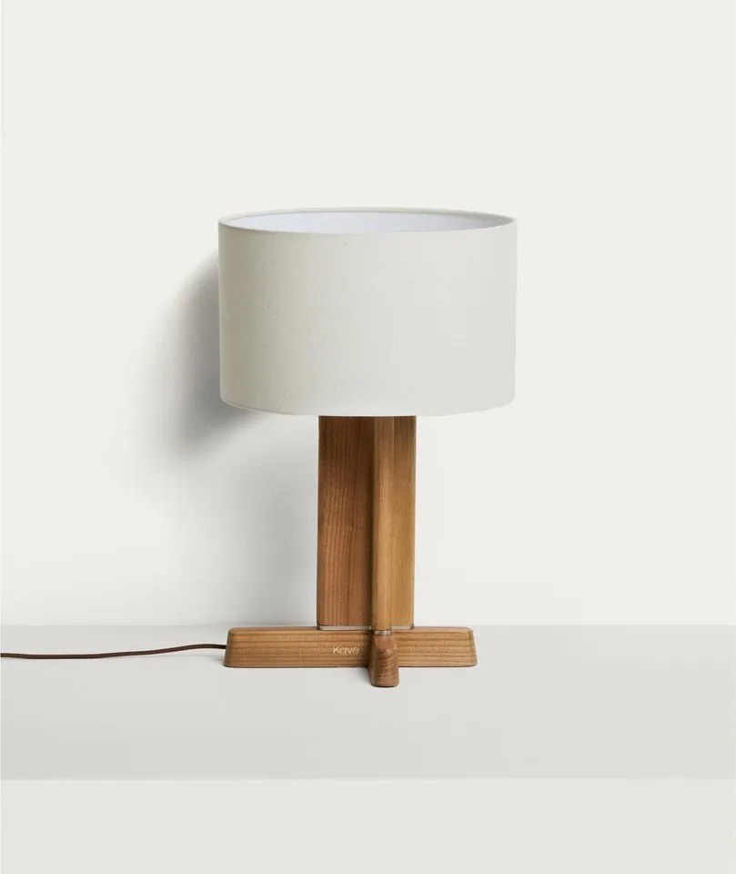 Bílá/hnědá stolní lampa z kaučukového dřeva s textilním stínidlem (výška 48 cm) Niani – Kave Home