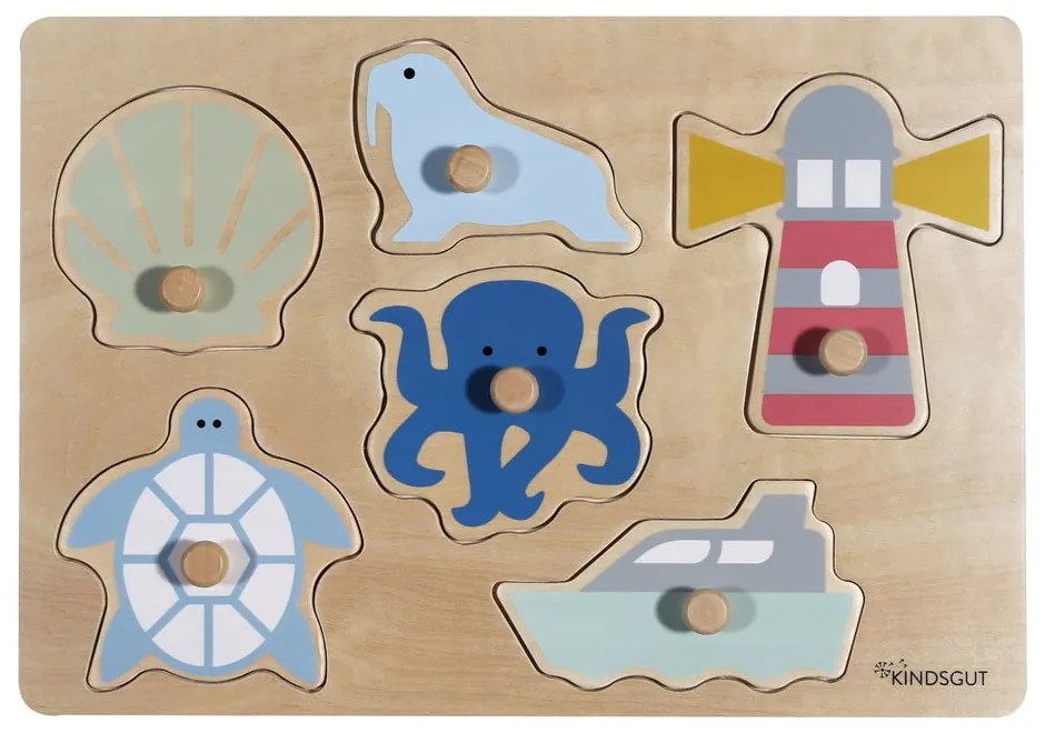 Dřevěné vkládací puzzle (počet dílků 6) Ocean – Kindsgut Biano.cz