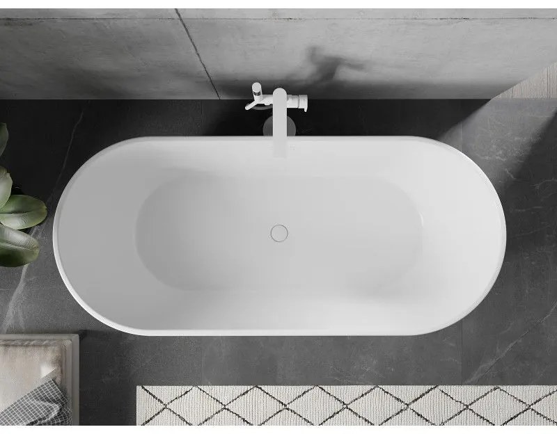 Mexen Flavia, volně stojící vana 150 x 75 cm, bílá-černá, bílý přepad, 54031507575-20