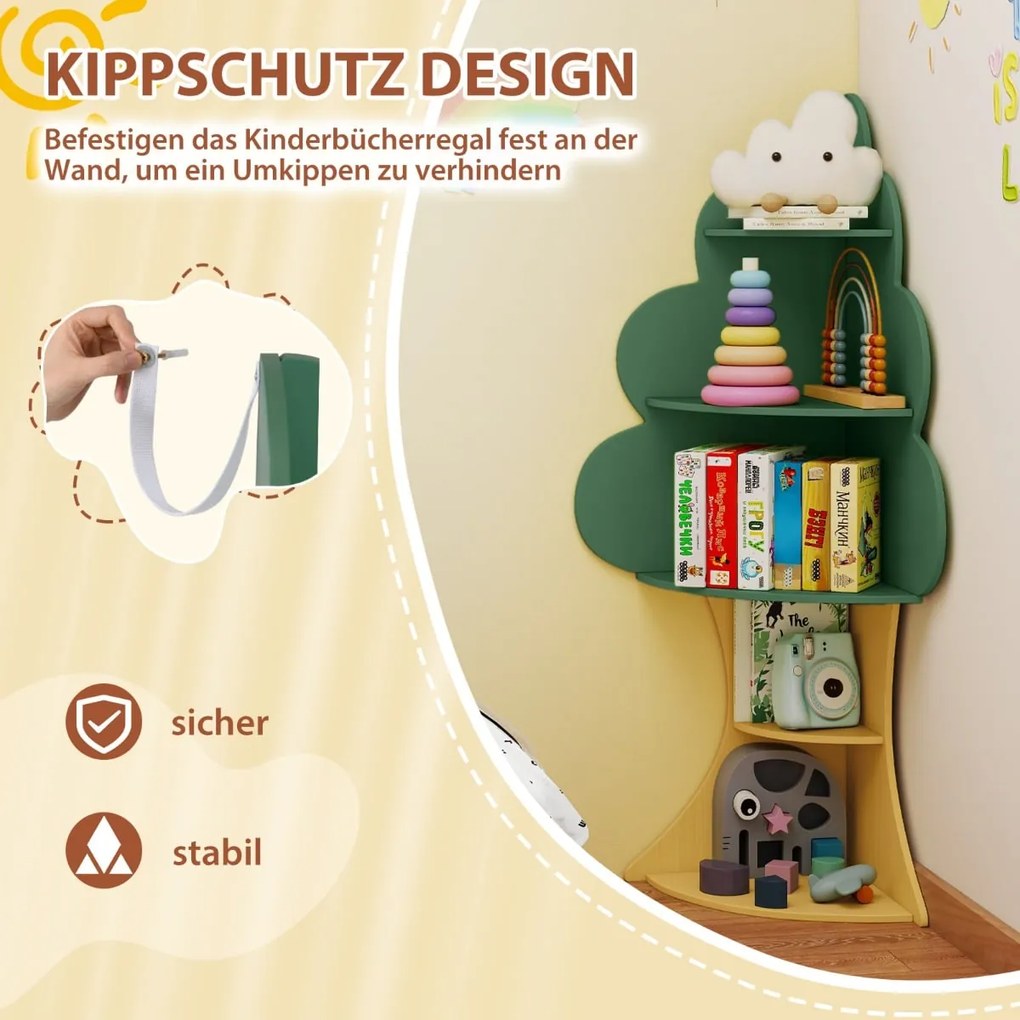 Costway Dřevěná dětská knihovna Tree Design 5 Tiers Dětská police