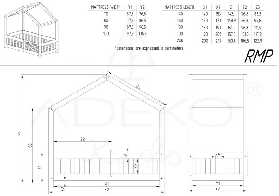 Domečková dětská postel z borovicového dřeva v přírodní barvě 120x200 cm Mila RMP – Adeko