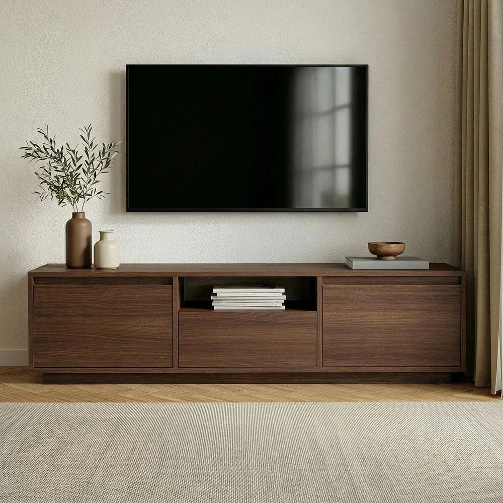 TV stolek v dekoru ořechu v tmavě přírodní barvě 160x42x30 cm Sentinel – Kalune Design