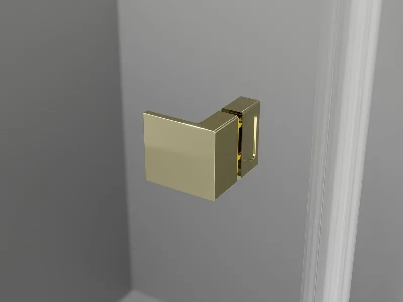 Mexen Lunar, L pravý výklopný pětiúhelníkový sprchový kout 100 x 100 cm, 8mm čiré sklo, zlatý profil, 831L-100P-100L-50-00-P