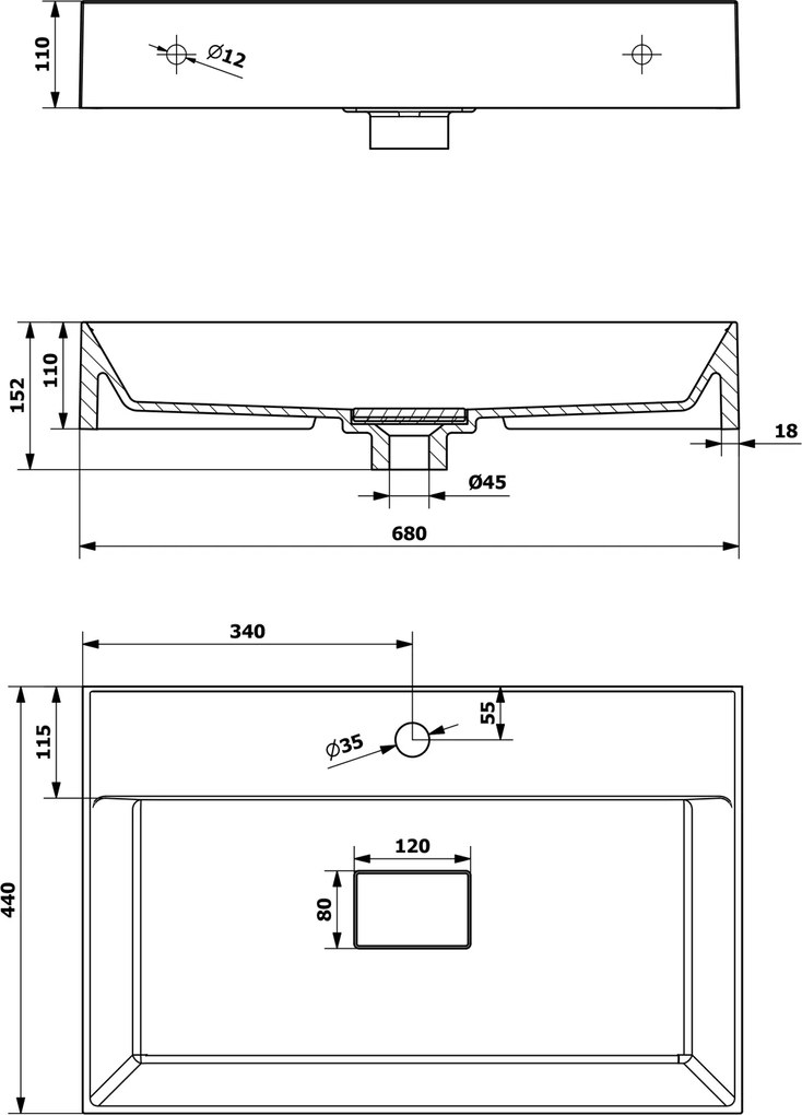 Sapho, GODIVA umyvadlo 68x44cm, litý mramor, bílá, GU068