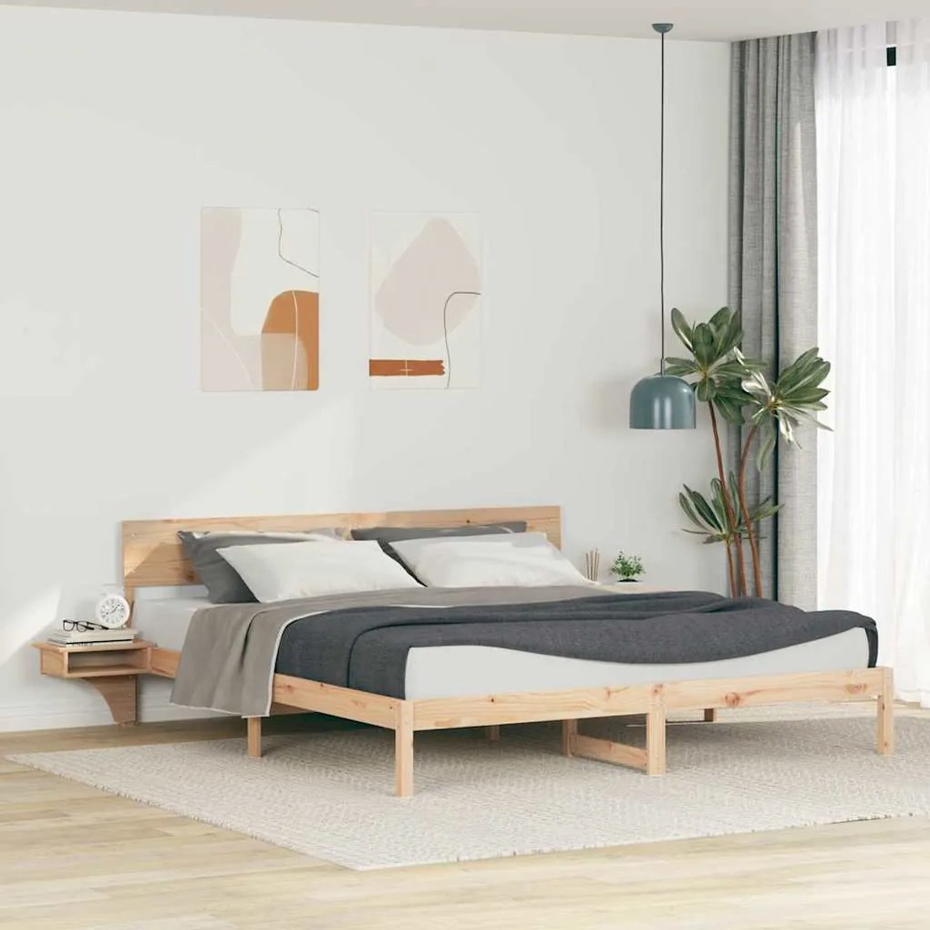 Rám postele s čelo Hnědá 200 x 200 cm Masivní borové dřevo 3385748